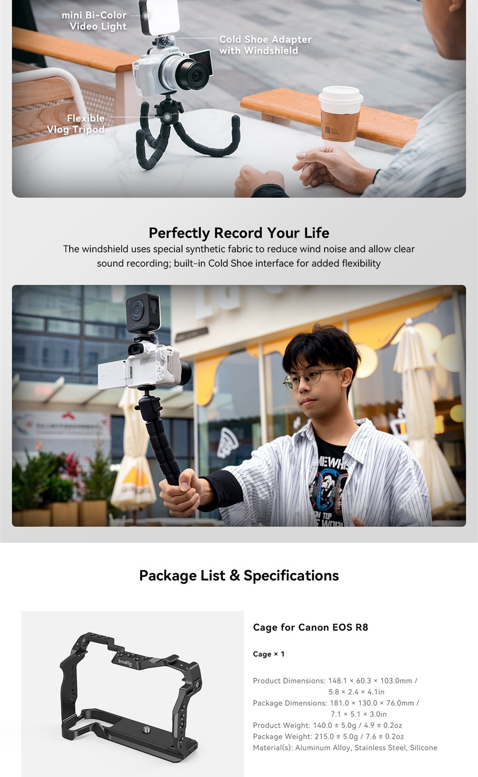 SmallRig Canon EOS R8/R50 Accessories—Cage/L-Bracket/Vlogging Tripod ...