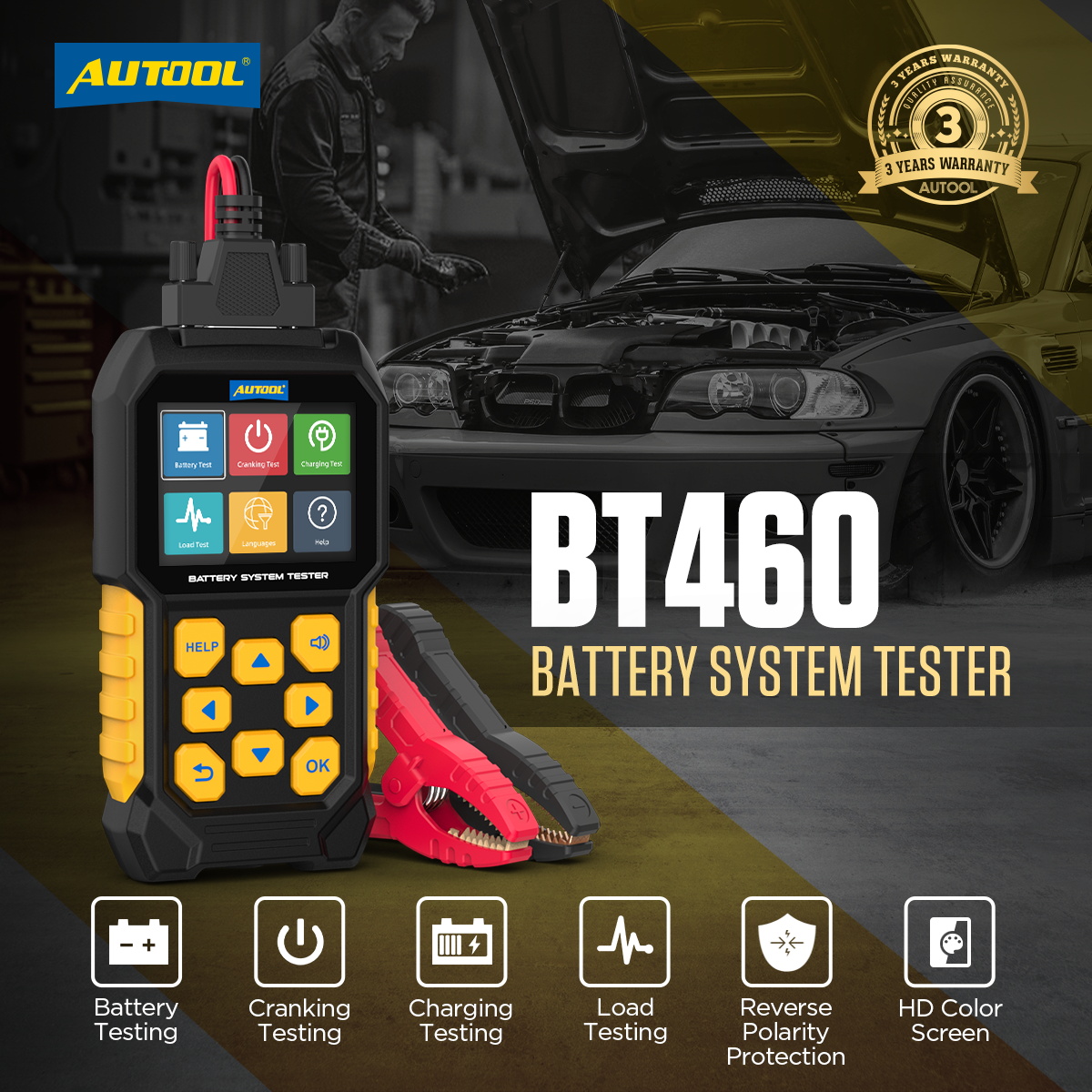 AUTOOL Car Battery Tester BT460 Battery Tester Analyzer 12 24v Battery ...