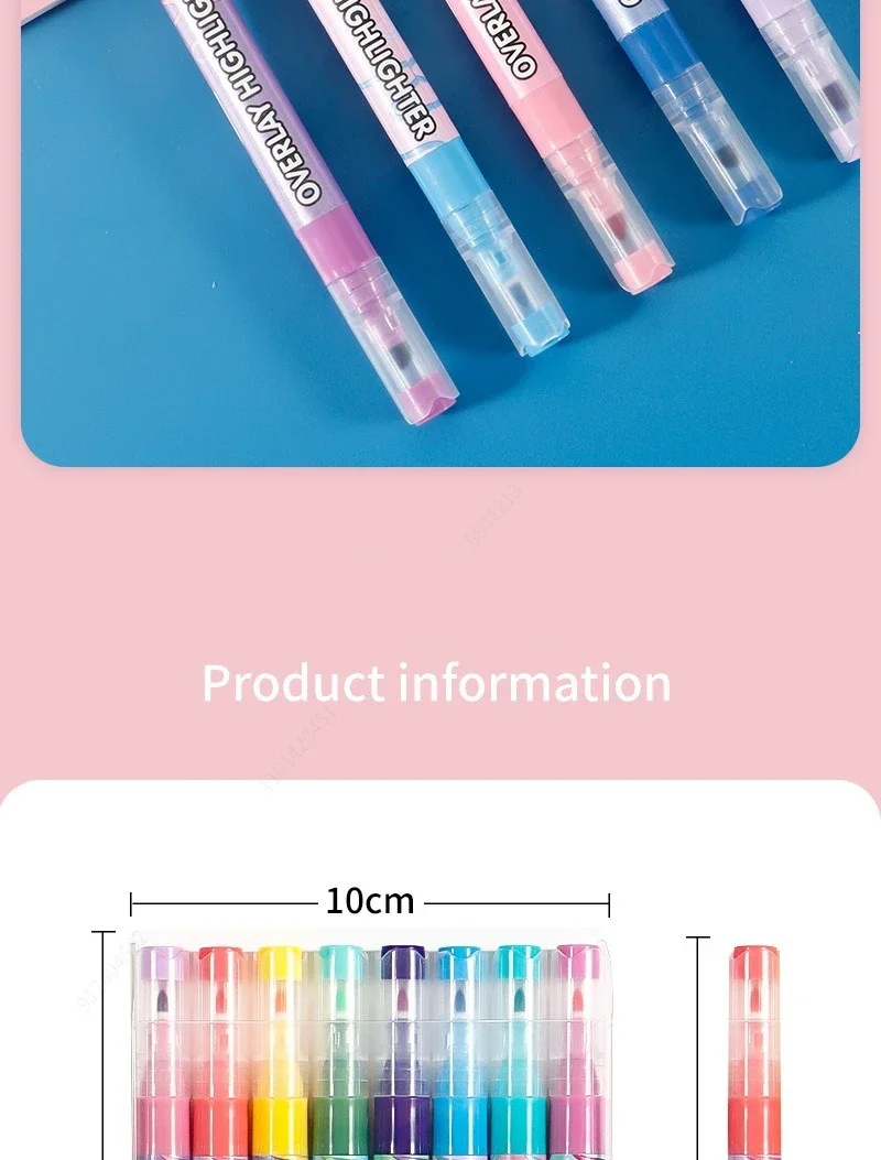 8pcs Overlay Colors Highlighter Pens Set Dual-side Stackable Magic ...