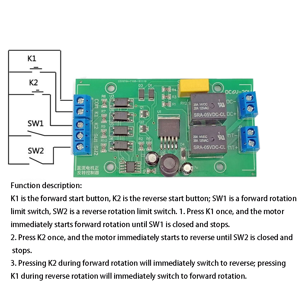 DC 6V 12V 24V DC Motor Forward and Reverse Controller 20A High Current with Limit Relay Driver ...