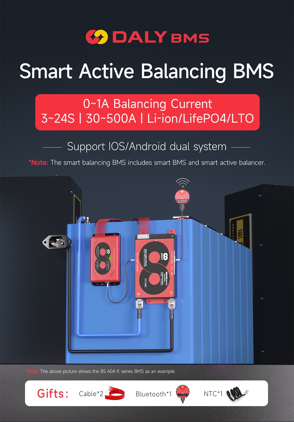 DALY Smart BMS+Smart active balancer Lifepo Li-ion battery 3S 4S 7S 8S 12S 12V 24V 36V 48V 40A ...
