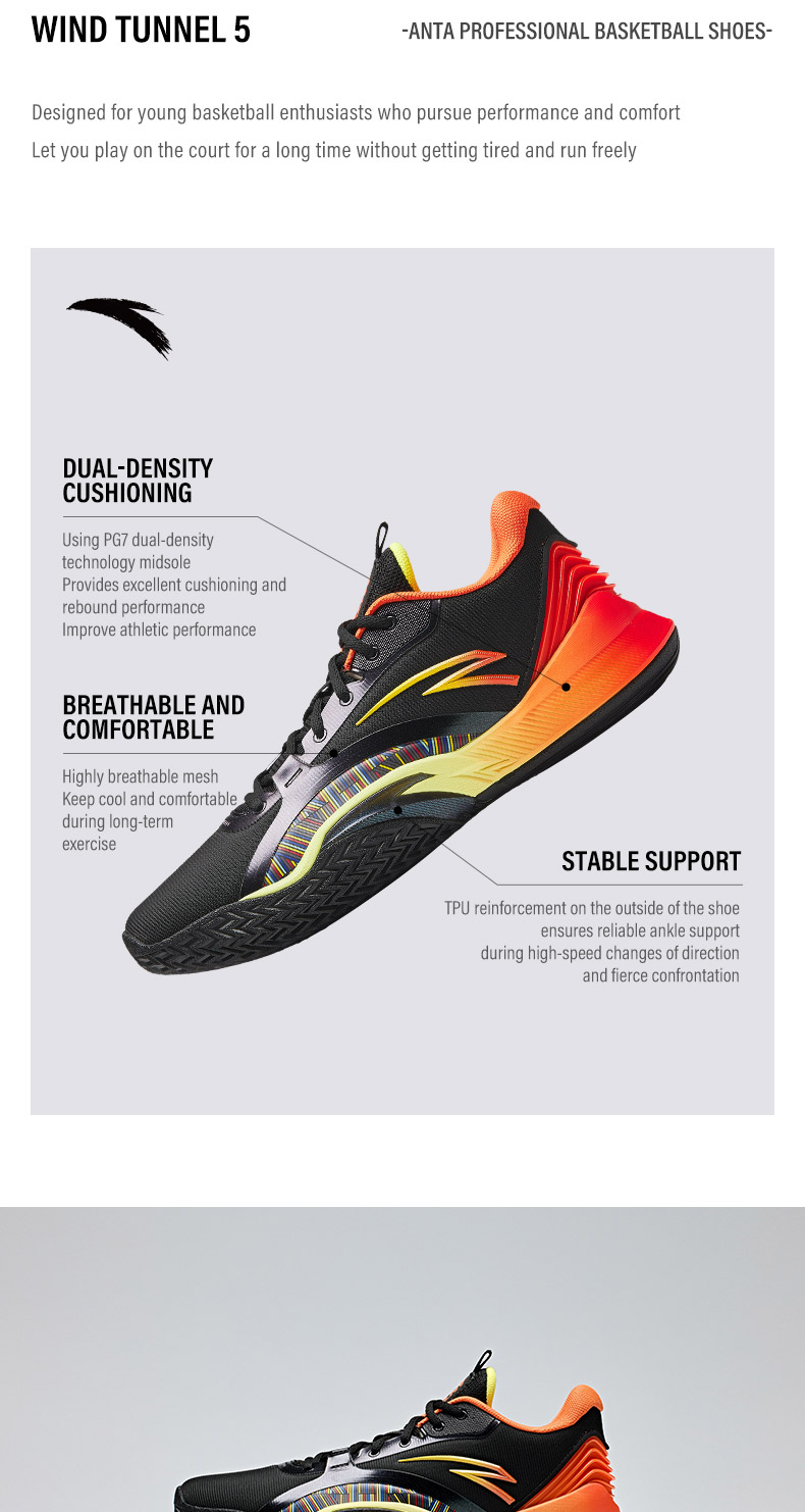 ANTA Men Wind Tunnel 5 Basketball Shoes Rollover Prevention Non-slip ...