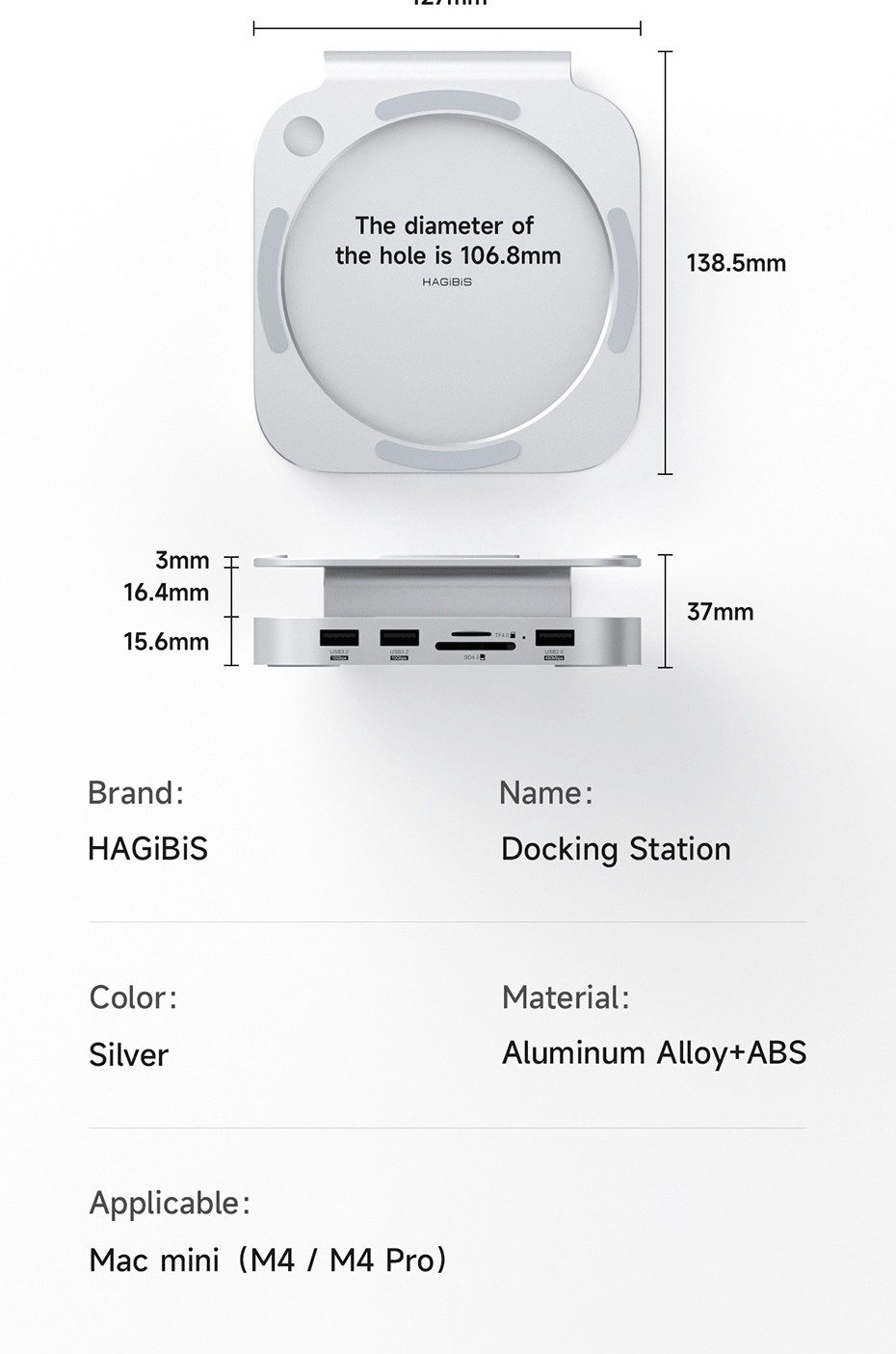 Hagibis USB C Hub with M.2 SSD Enclosure for Mac Mini M4/M4 Pro Stand ...