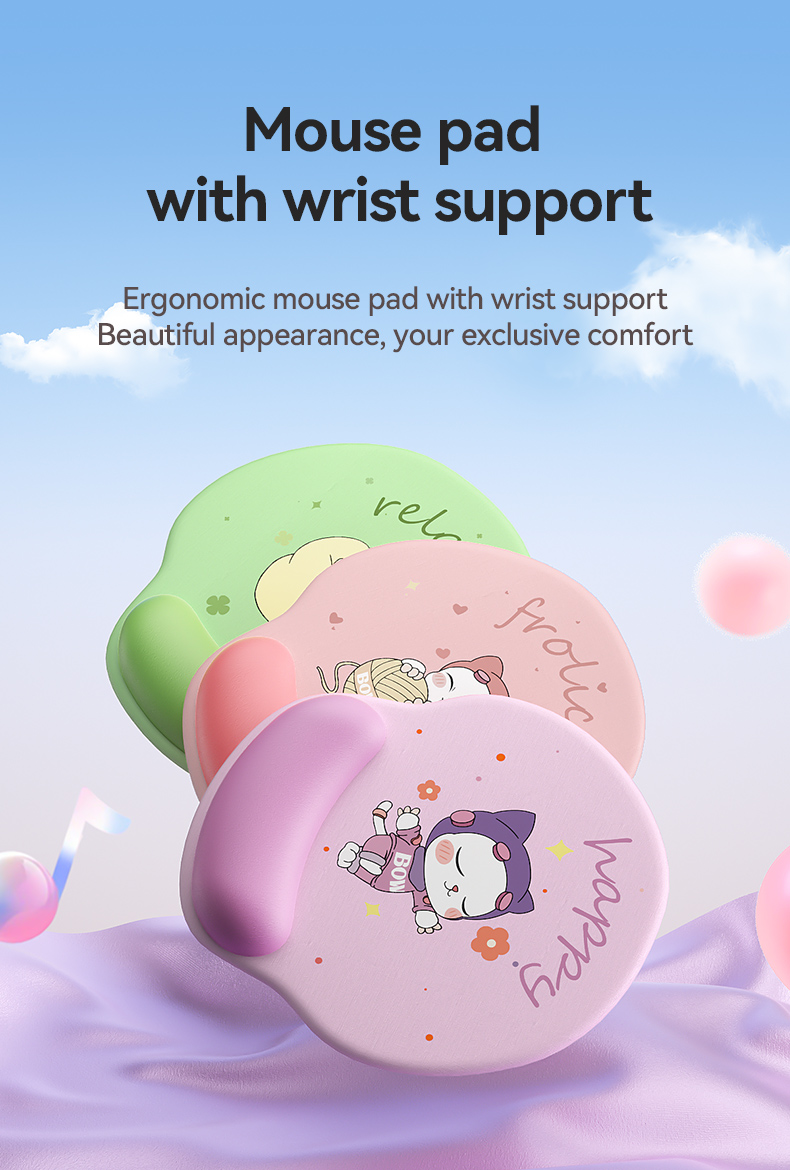 BOW Colorful Mousepad Cute Pink Green Purple Mouse Pad with Wrist ...