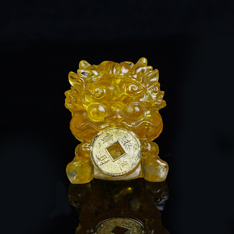Crystal Gold Swallowing Beast Figurine Pixiu Piyao Statue Cute ...