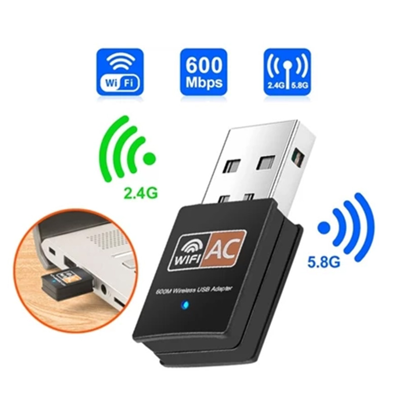 WiFi Adapter 600Mbps Dual-Band 2.4G 5G Hz Mini Wireless Dongle Adapter ...