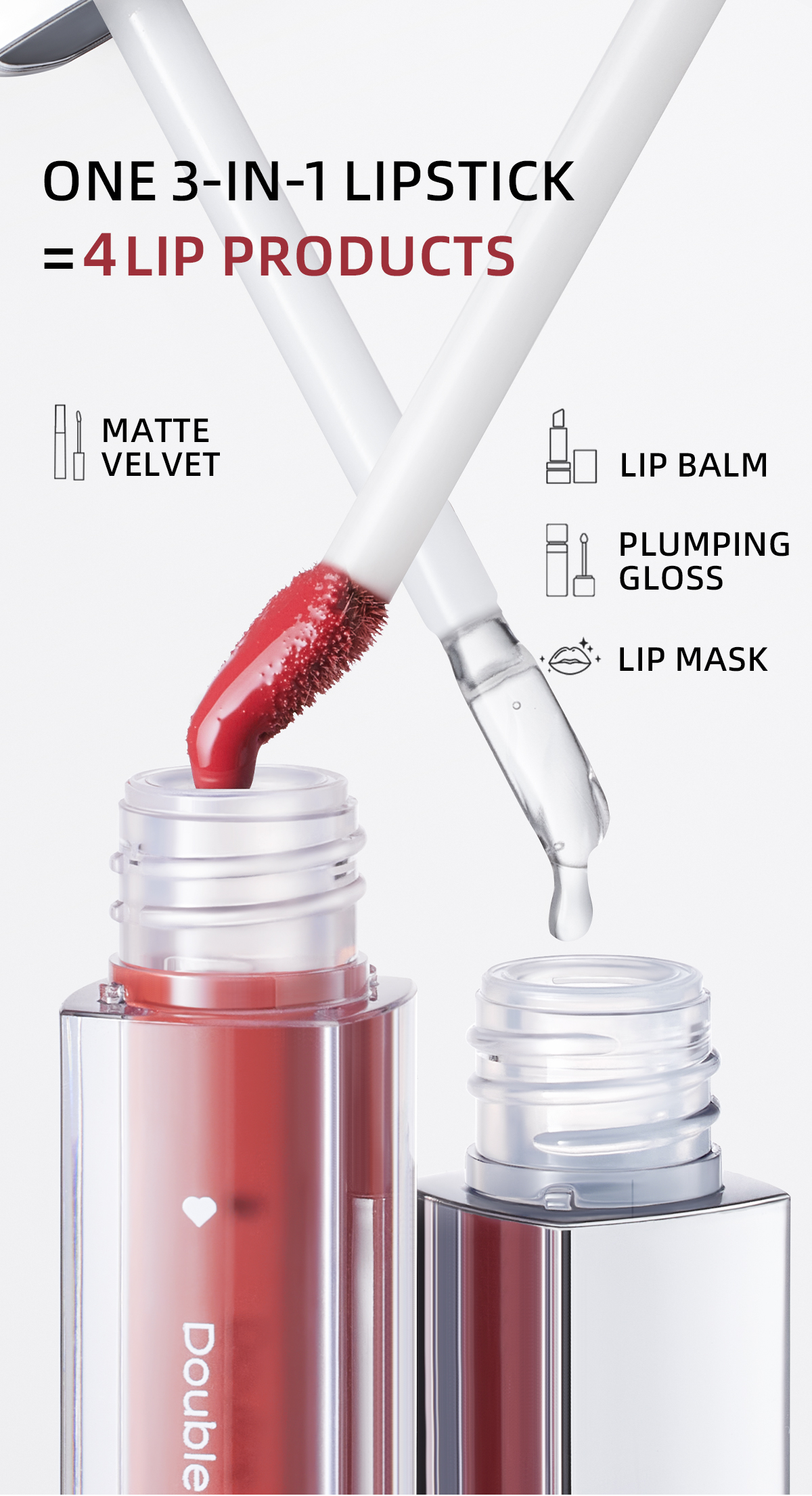 JMCY Lip Gloss Moisturizing Lipstick 48 Hours Waterproof Double Effect ...