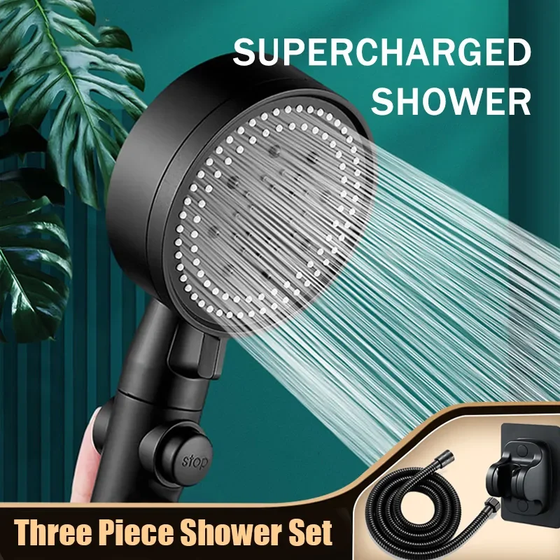 3 in 1 Shower Head With Hose Set Black High Pressure Bathroom Shower ...