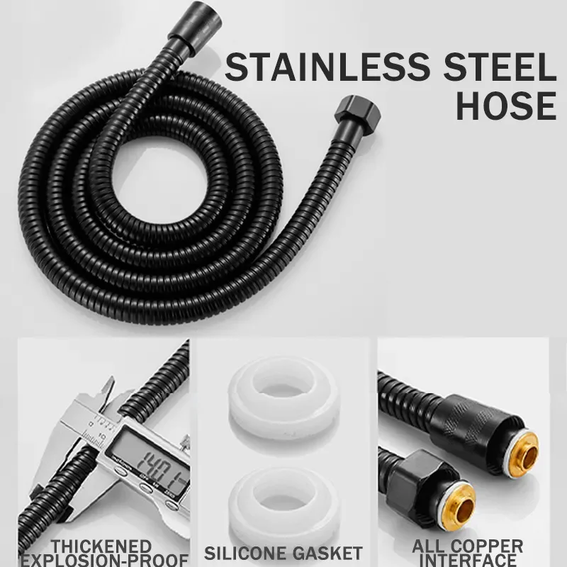 3 in 1 Shower Head With Hose Set Black High Pressure Bathroom Shower ...