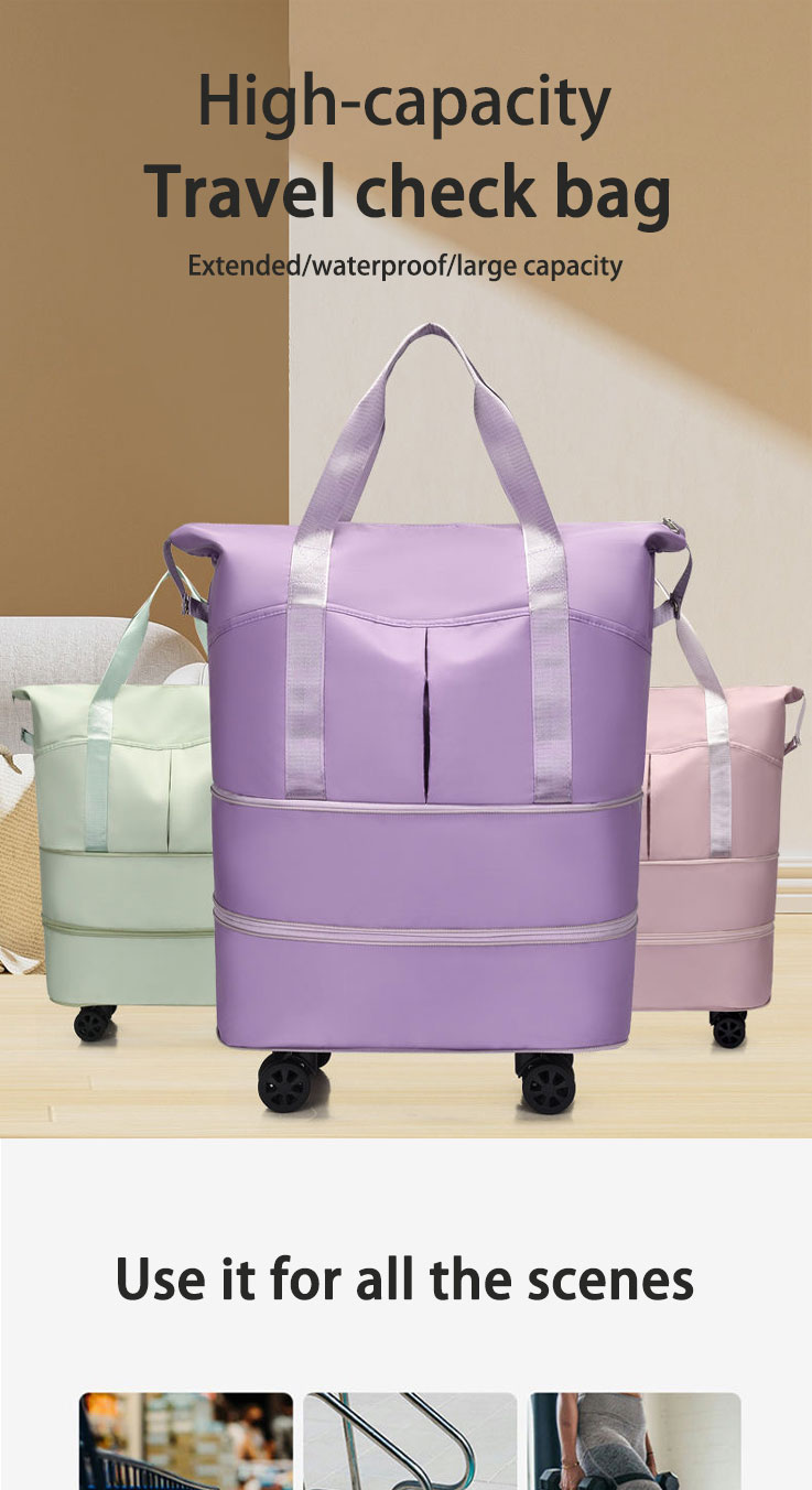 Stretchable Travel Bag With Wheels 3-layer Carry Luggage Weekender Bag ...