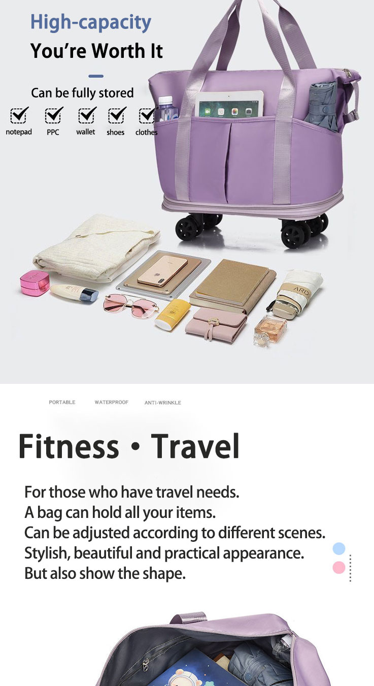 Stretchable Travel Bag With Wheels 3-layer Carry Luggage Weekender Bag ...