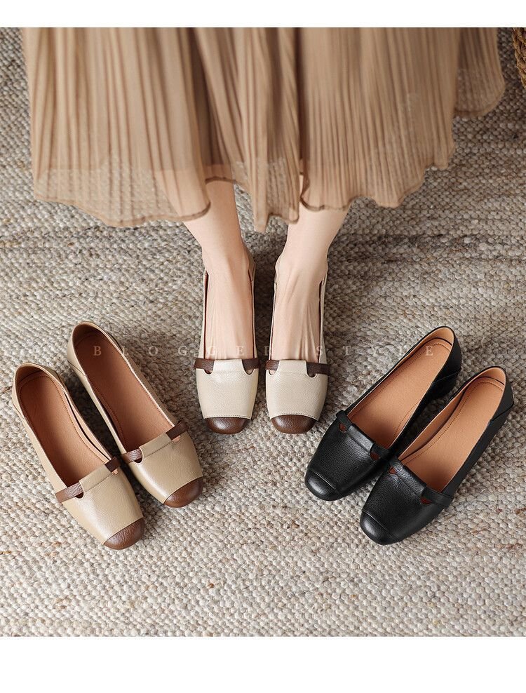 nobox LuxLane Black School Office Shoes for Women Round Toe Leather ...