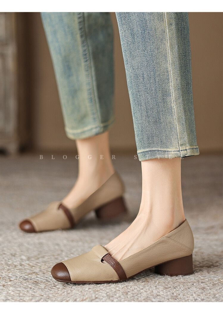 nobox LuxLane Black School Office Shoes for Women Round Toe Leather ...