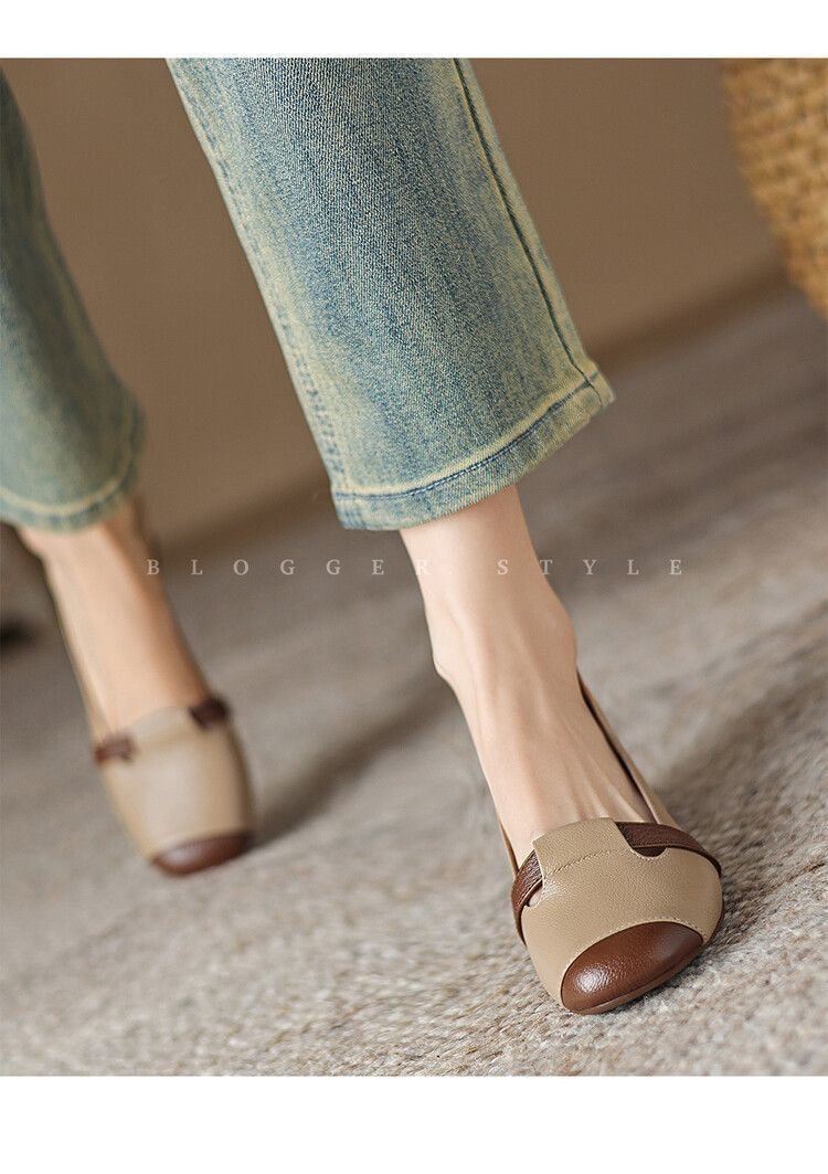 nobox LuxLane Black School Office Shoes for Women Round Toe Leather ...