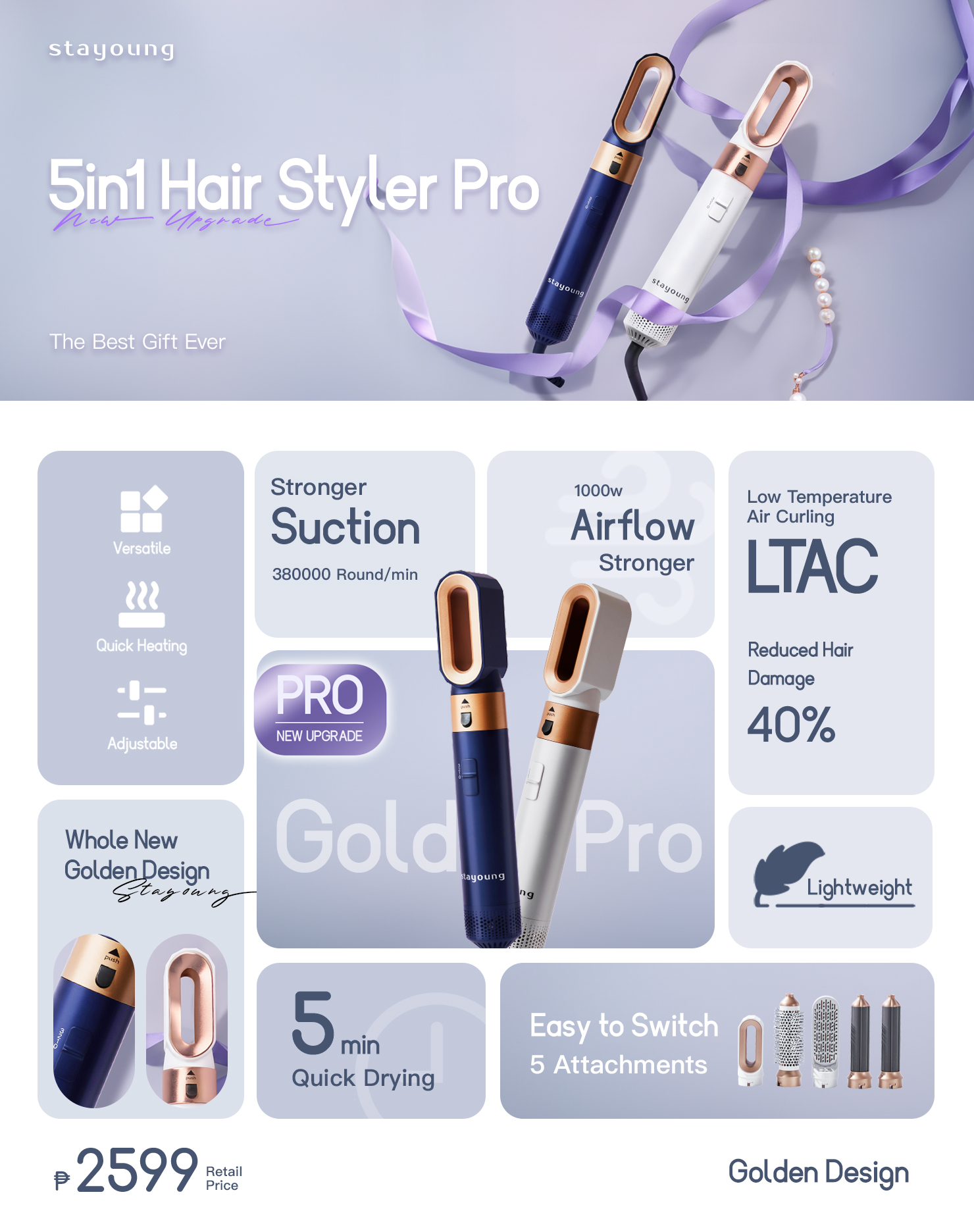 【PRO】STAYOUNG 5-in-1 Hair Styler Pro, Upgraded, Blower Straightner ...