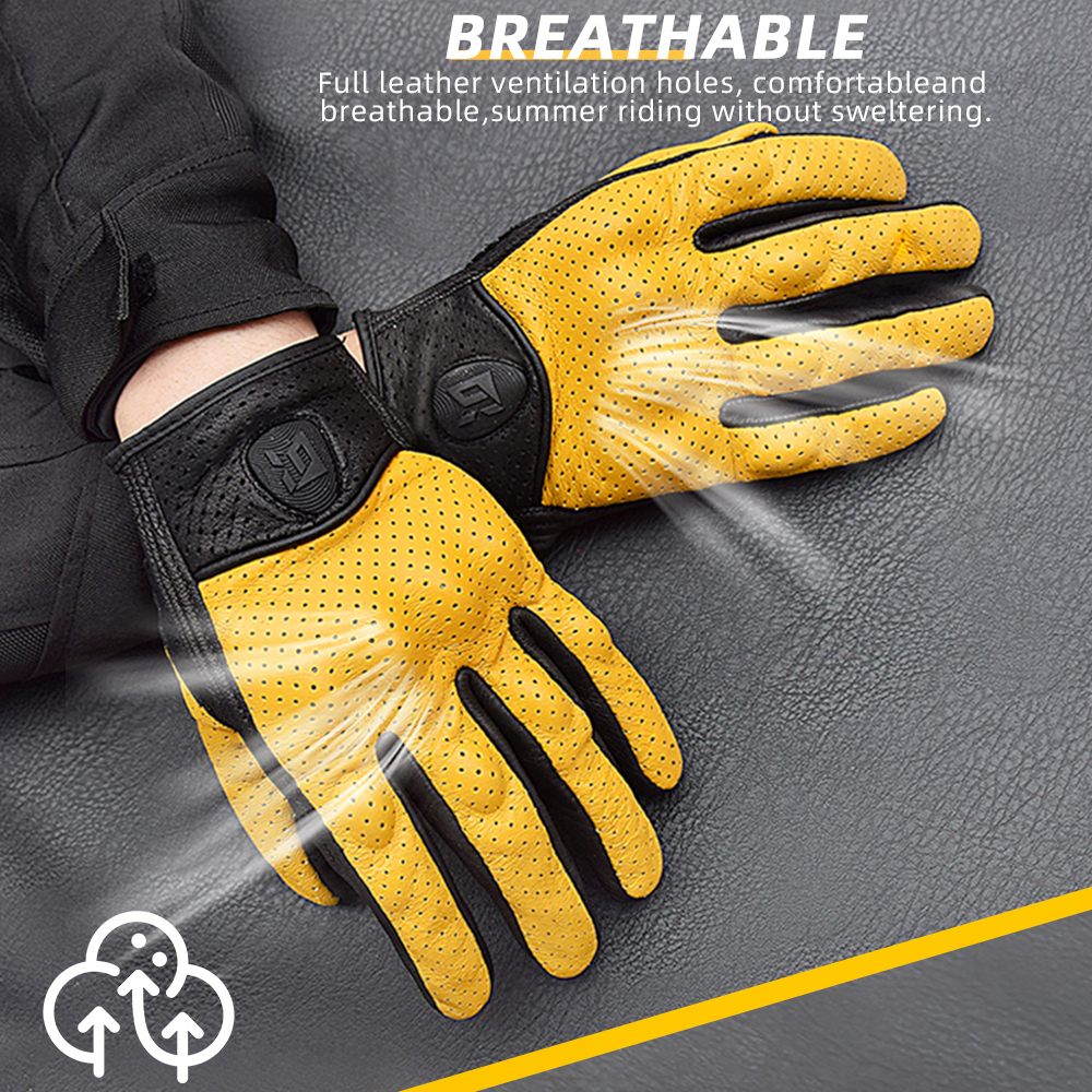 Mjoto Motorcycle Genuine Leather Gloves Spring Summer Perforated ...