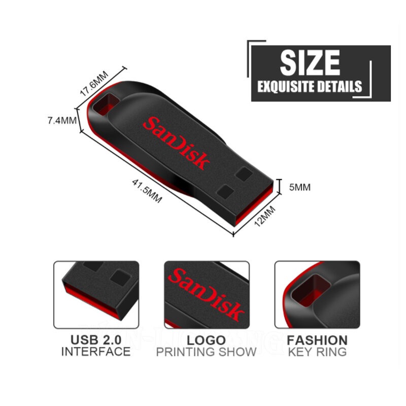 Sandisk Cruzer Blade 128GB 256GB 512GB USB 2.0 Flash Drive | Shopee ...