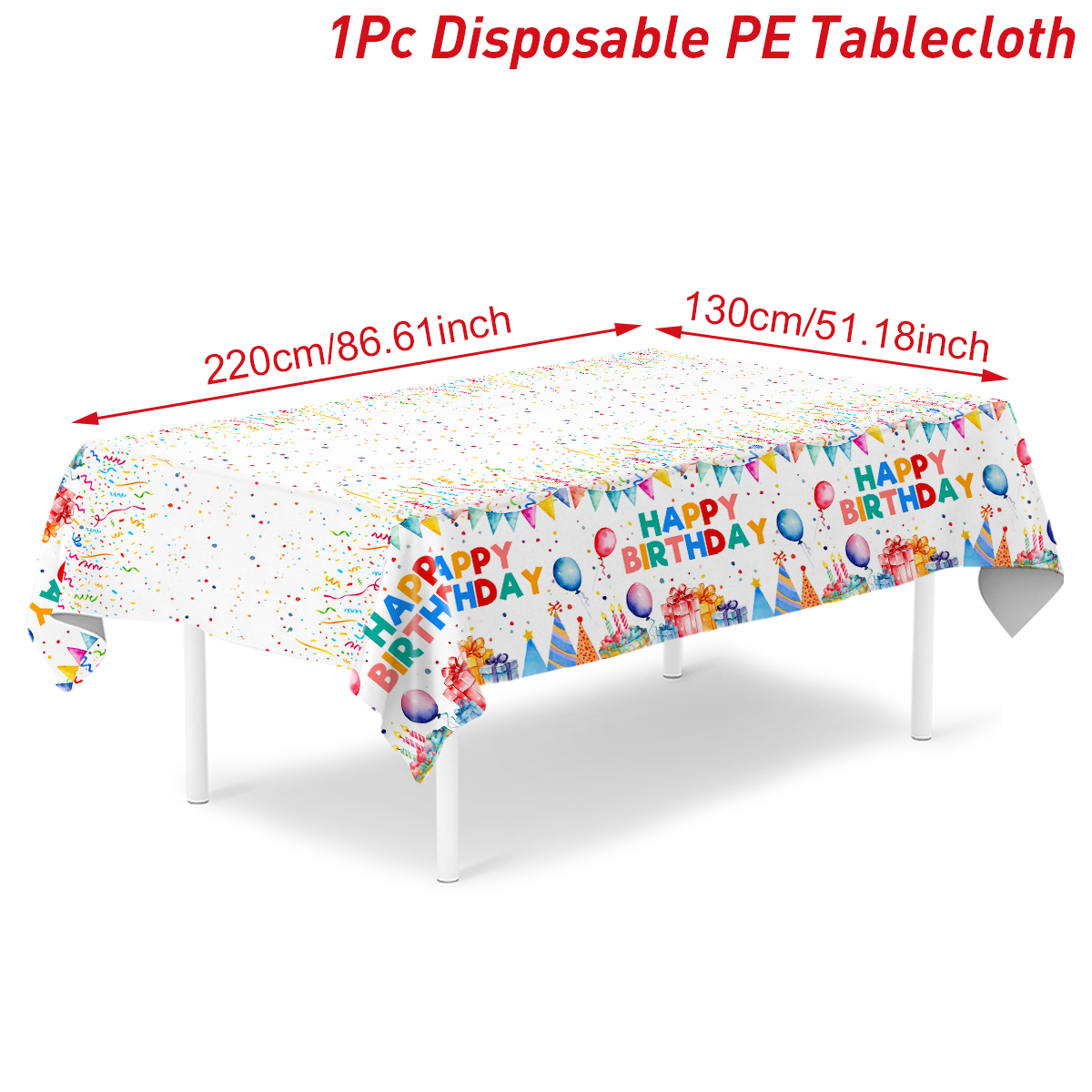 220*130cm Colorful Happy Birthday Table Cloth 6 seater PE Disposable ...