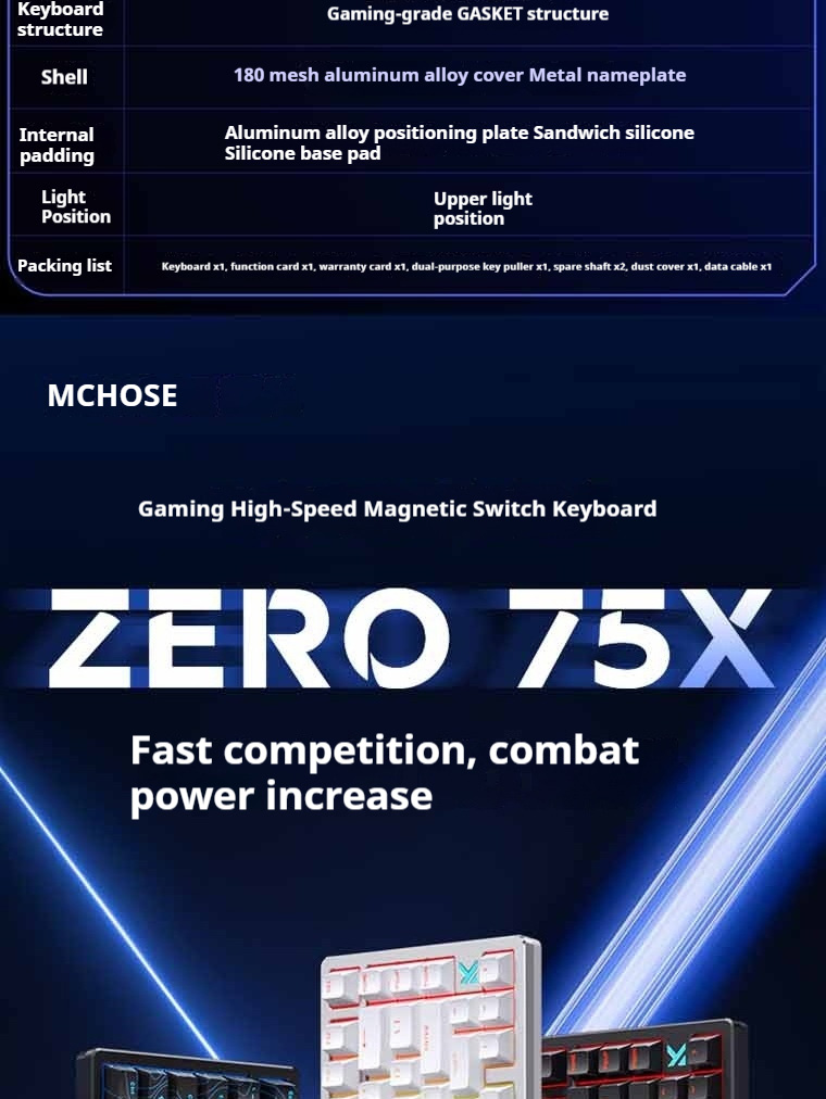 MCHOSE ZERO 75X wired magnetic axis gaming keyboard, 8K return rate, 128K scan rate, RT0.01 ...