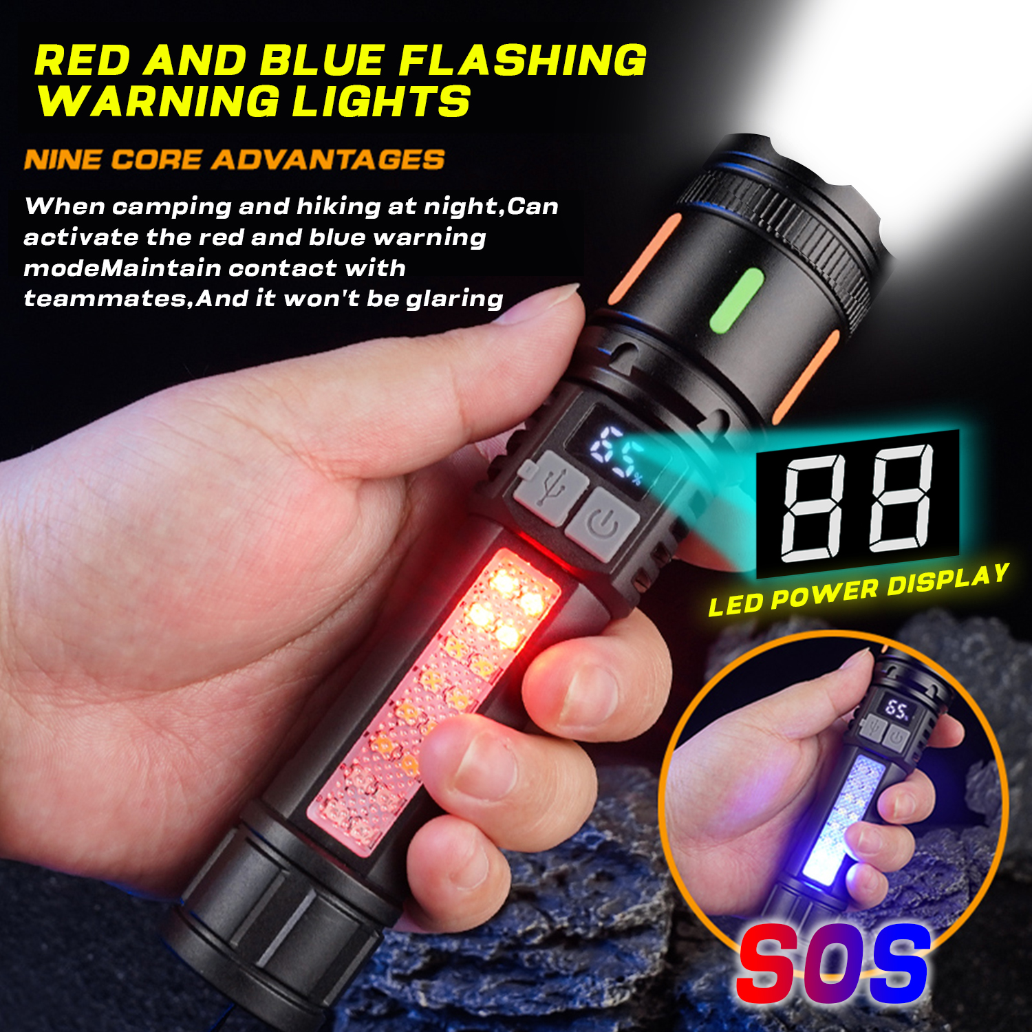 Super Bright Led Flashlight USB Rechargeable Zoomable Torch with COB ...