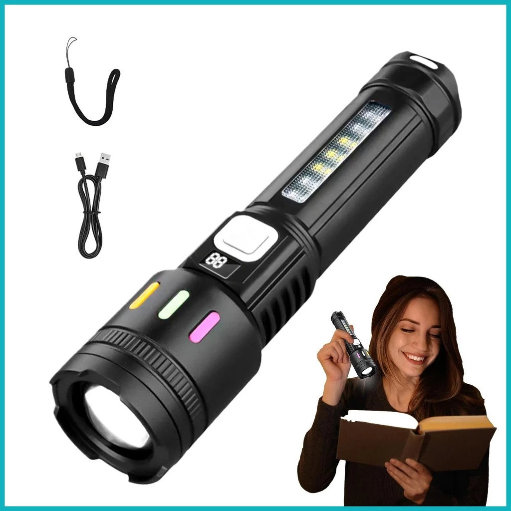 Super Bright Led Flashlight USB Rechargeable Zoomable Torch with COB ...