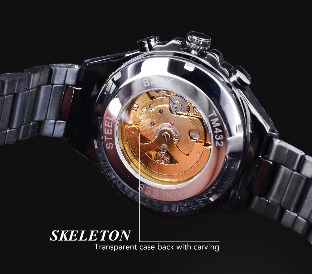 WINNER Automatic watch men Gold Luxury Stainless Steel Skeleton ...