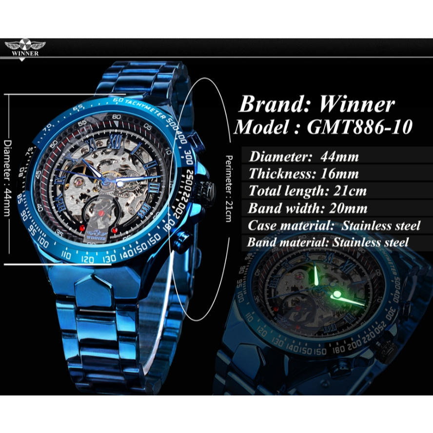 WINNER Automatic watch men Gold Luxury Stainless Steel Skeleton ...