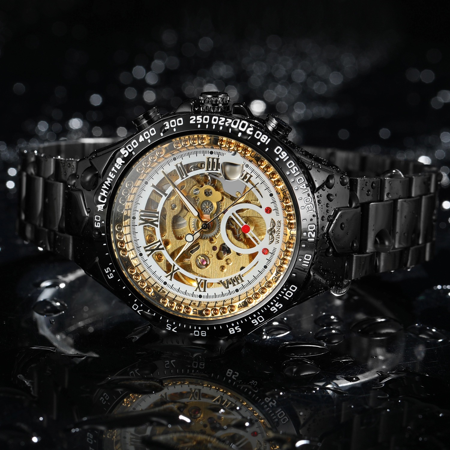 WINNER Automatic watch men Gold Luxury Stainless Steel Skeleton ...