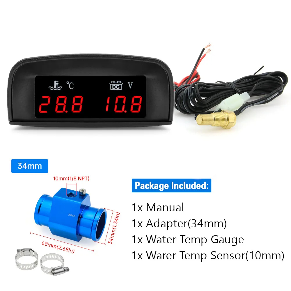 12V/24V 2in1 Car LCD Water Temperature Meter Thermometer Voltmeter ...