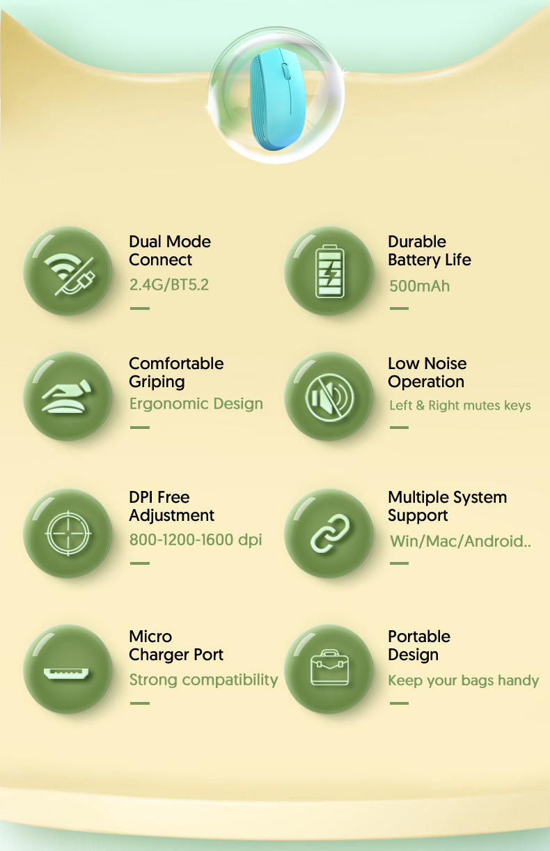 AKER Mini Wireless Bluetooth 2.4G Mouse 1600DPI Mouse for Laptop Pad ...