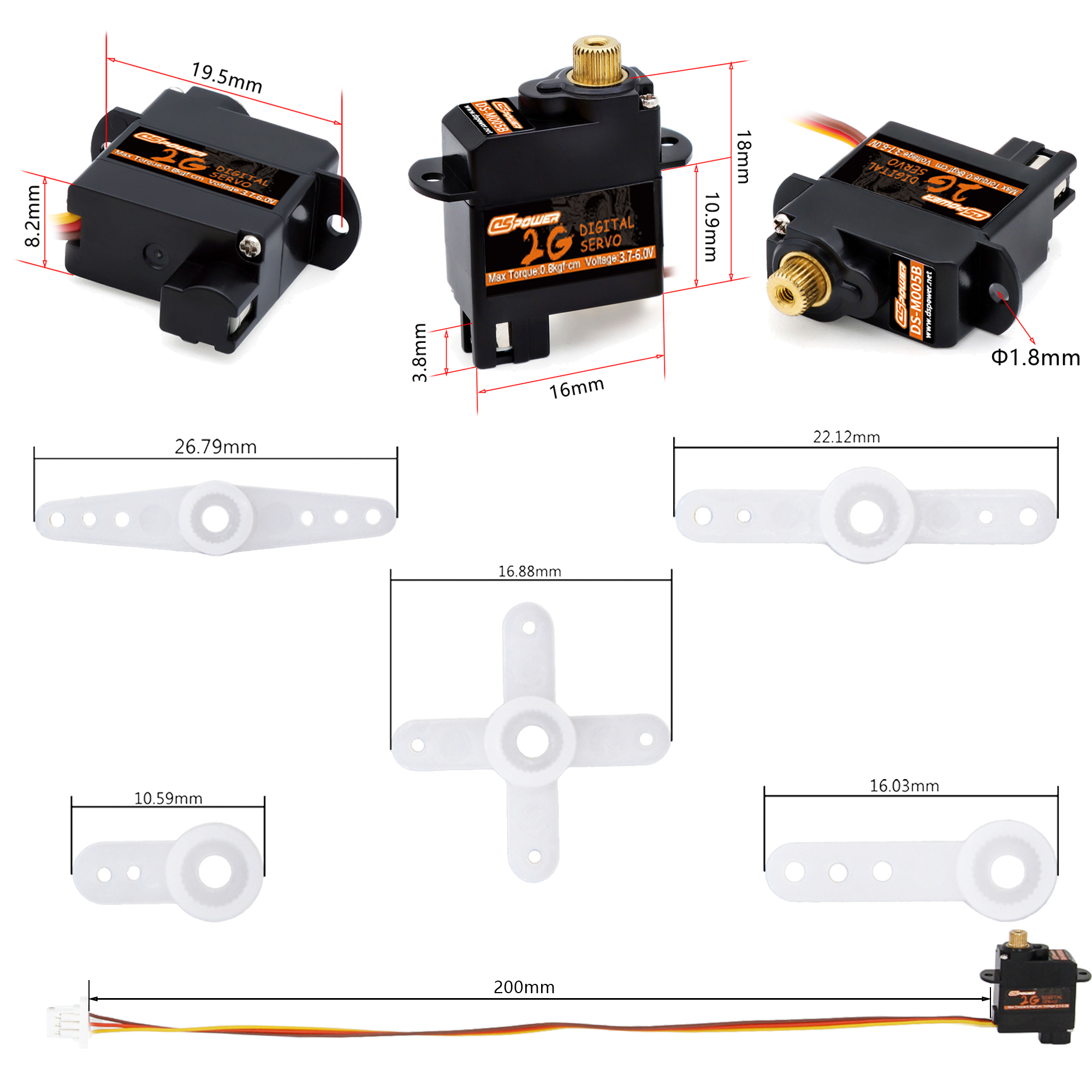 DSpower 2g Motor Servo Metal Gear Mini Micro Servos For RC Car ...