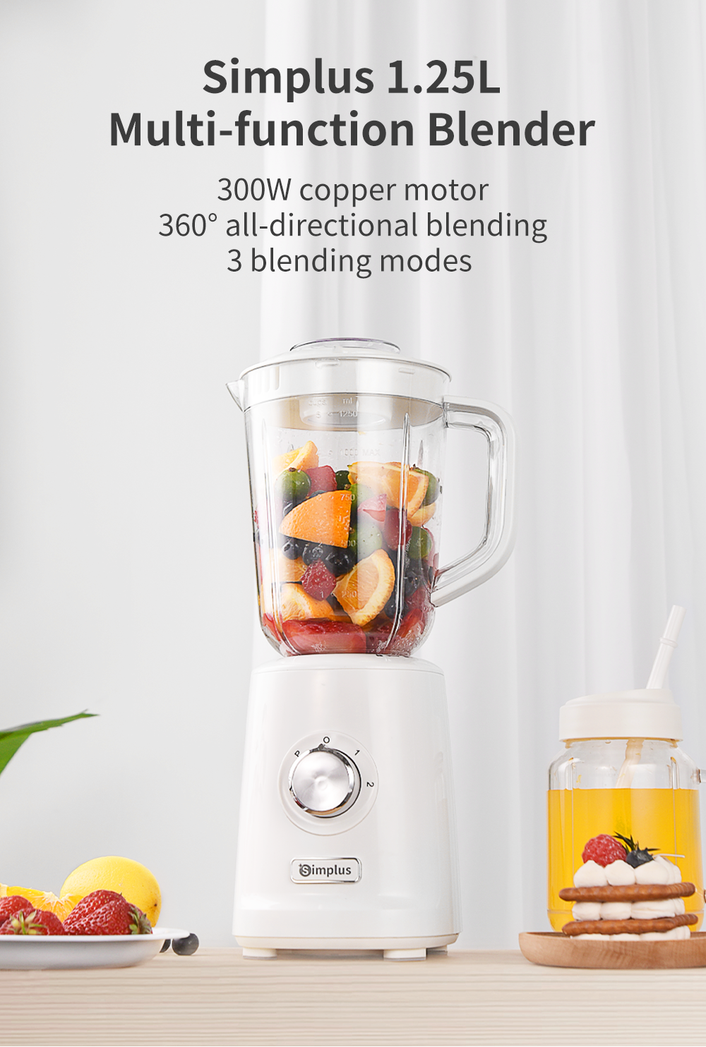 Simplus Blender Juicer 1.25L Multifunctional Food Processor 3 Blending ...