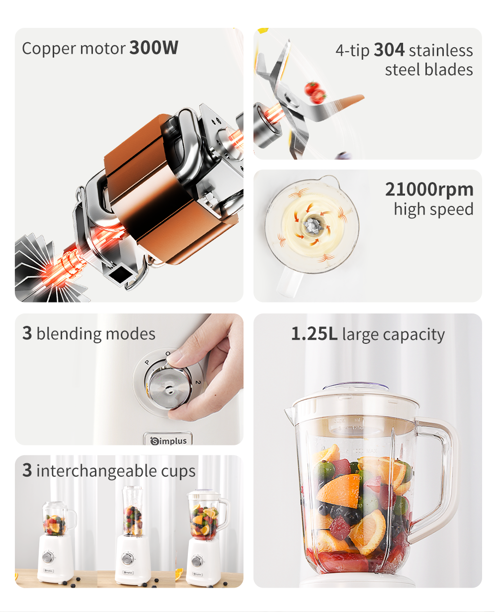 Simplus Blender Juicer 1.25L Multifunctional Food Processor 3 Blending ...