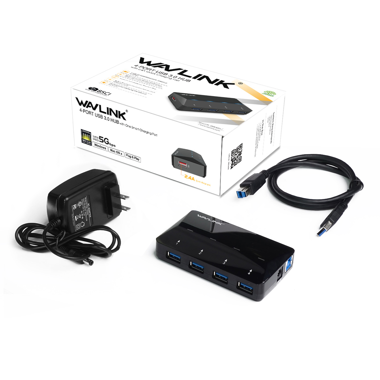 Wavlink 4-Port USB 3.0 Hub with Smart Charging Port up to 2.4A | Shopee ...