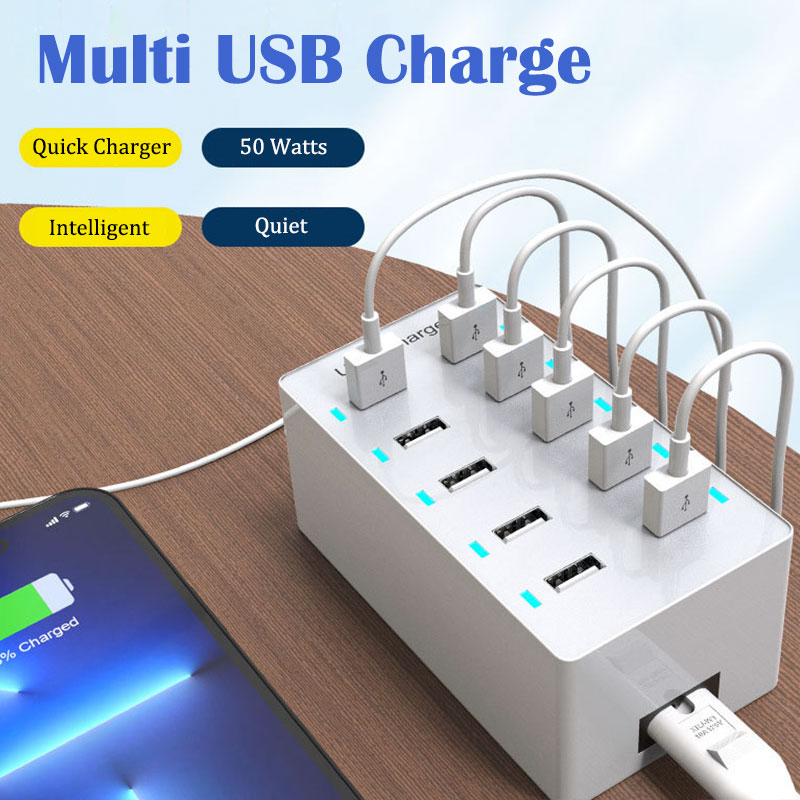 50W USB Charger 10 Ports Multiple USB Charging Station Multi Port ...