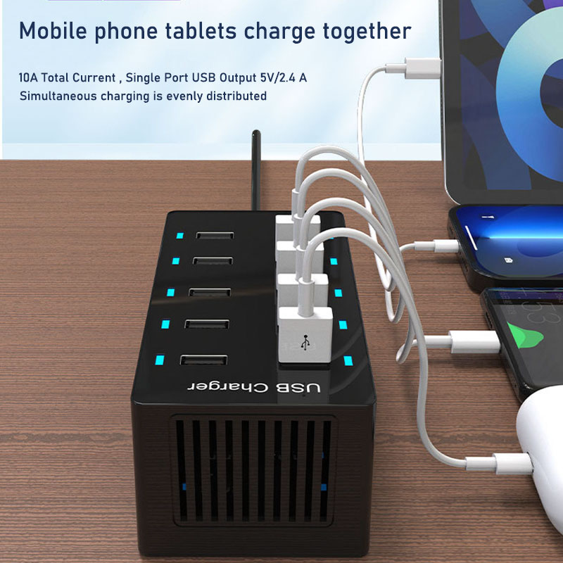 50W USB Charger 10 Ports Multiple USB Charging Station Multi Port ...