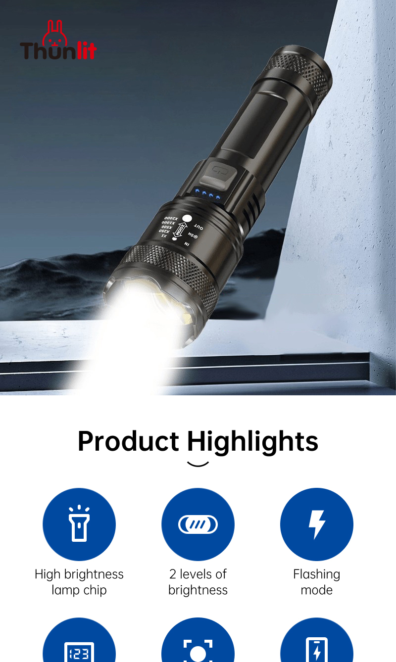 Thunlit Waterproof Flashlight Rechargeable High Lumen Super Bright ...