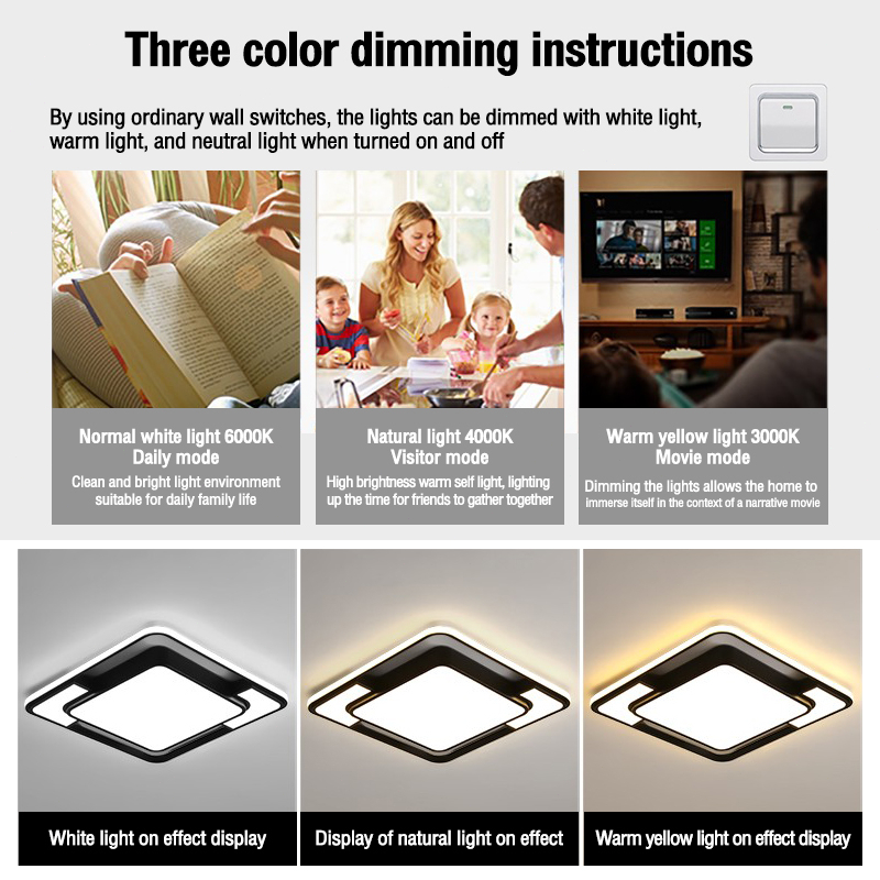 LED Ceiling Light Remote Control 3 Colors Dimmable Lights Lighting ...