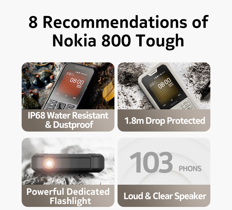 Nokia 800 Tough 4G Phone 2.4 Inches IP68 Water Resistant 43 Days ...