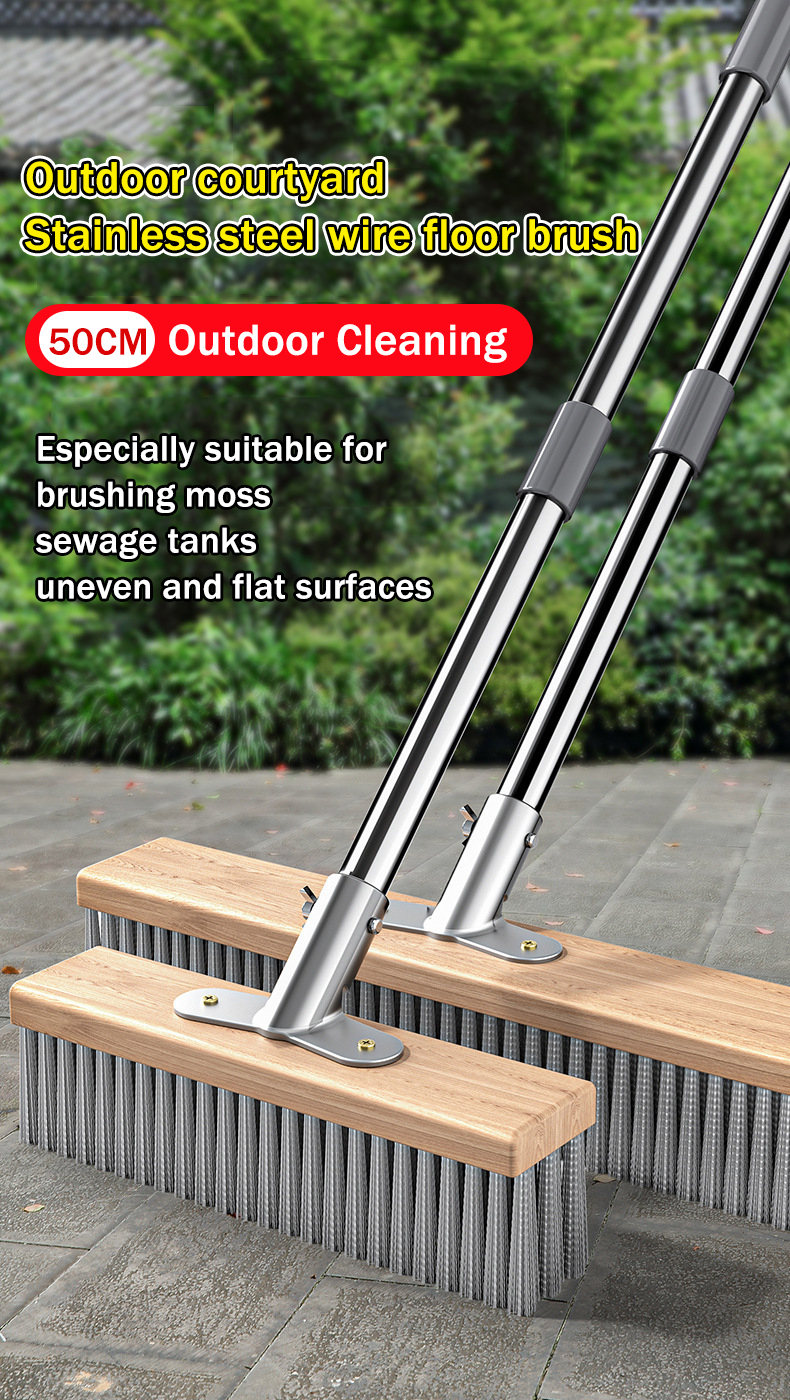 20/30/50CM Steel Floor Brush With Long Wood Handle Floor Scrub Brush ...