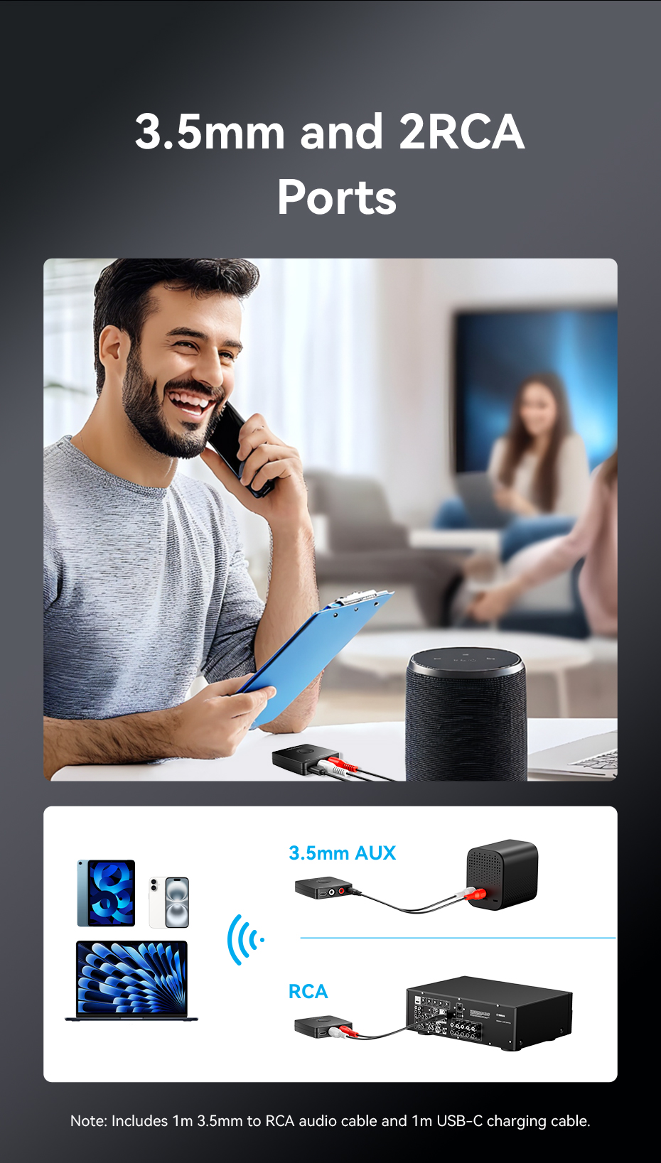 Vention Bluetooth 5.1 High Quality Audio Receiver 2RCA 3.5mm AUX ...