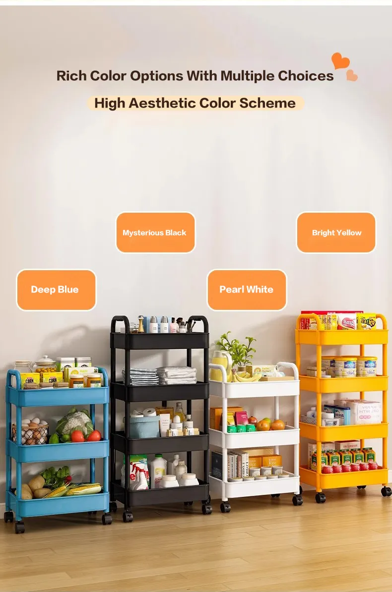 Trolley Cart Moving Rack Kitchen Storage Shelf 3-4-5Tier Cabinets ...