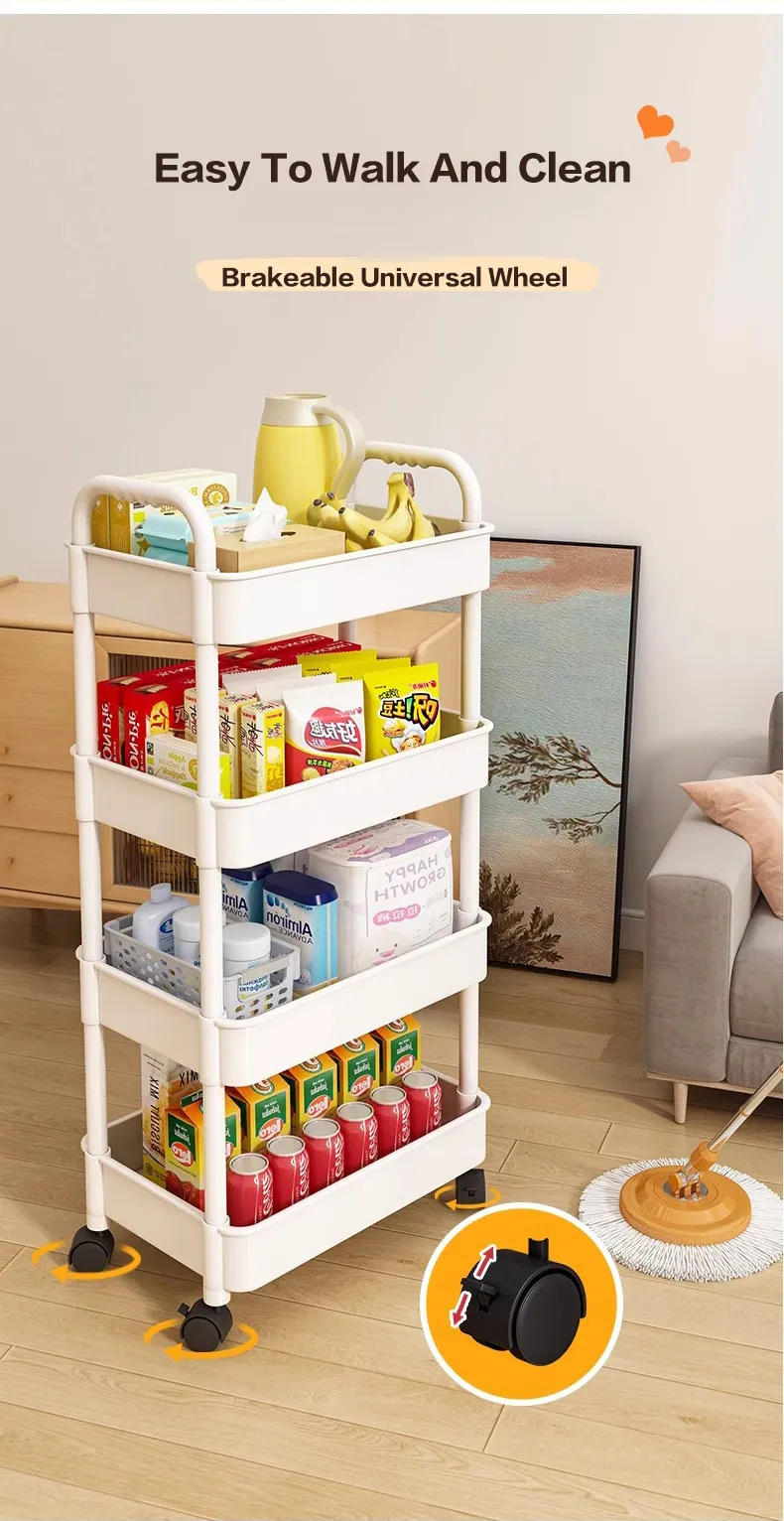 Trolley Cart Moving Rack Kitchen Storage Shelf 3-4-5Tier Cabinets ...