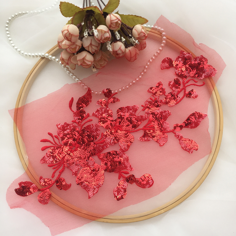 1 Piece of Flower Sequin Embroidery Patch Lace DIY Sewn On Clothes With ...
