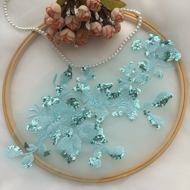 1 Piece of Flower Sequin Embroidery Patch Lace DIY Sewn On Clothes With ...