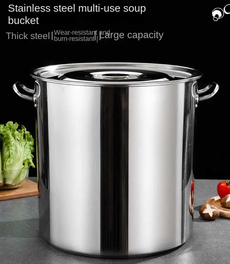 Stainless Steel Pot Commercial Soup Bucket with Lid Soup Pot Thickened ...