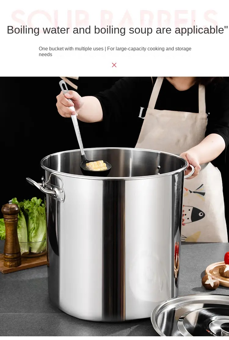 Stainless Steel Pot Commercial Soup Bucket with Lid Soup Pot Thickened ...