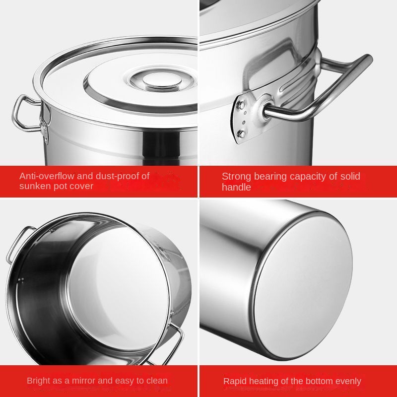 Stainless Steel Pot Commercial Soup Bucket with Lid Soup Pot Thickened ...