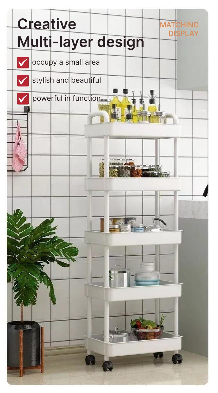 Trolley Cart Organizer 2/3/4/5 Tier Storage Organizer Moving Rack ...