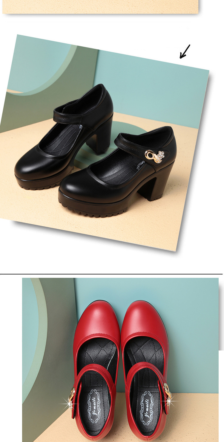Black women's school leather shoes casual fashion office heels | Shopee ...